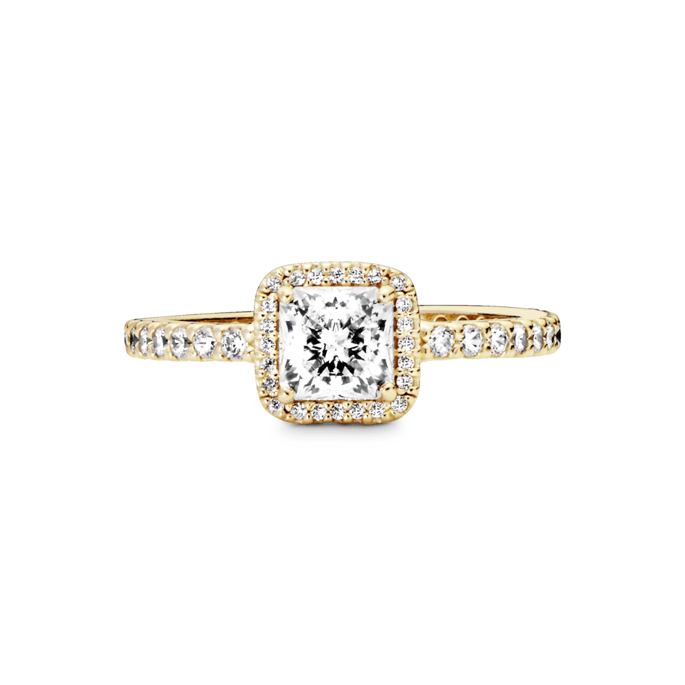 Anillo Oro 14K cuadrado con halo brillante|Pandora MX - Pandora Mexico