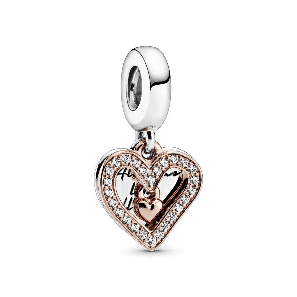 Charm Colgante Corazón resplandeciente Recubrimiento en Oro Rosa de 14k ...