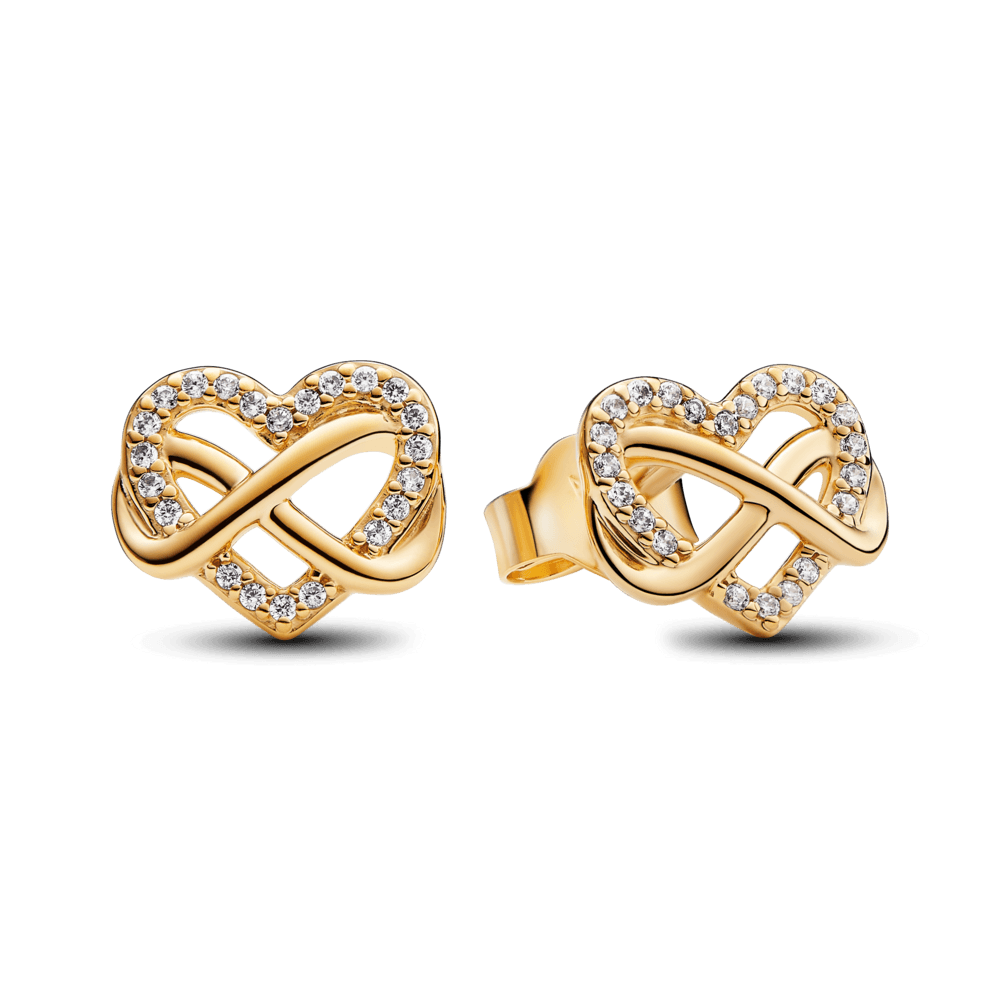 Aretes de Botón Corazón Infinito Brillante|Pandora - Pandora Mexico