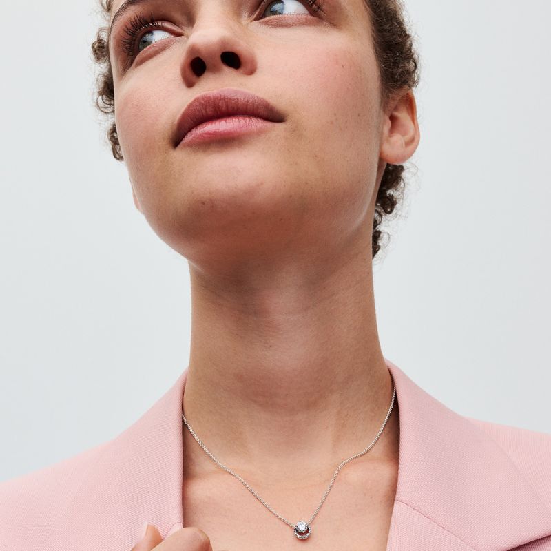 Set Collar y Aretes con Halo Redondo Brillante - Pandora Mexico