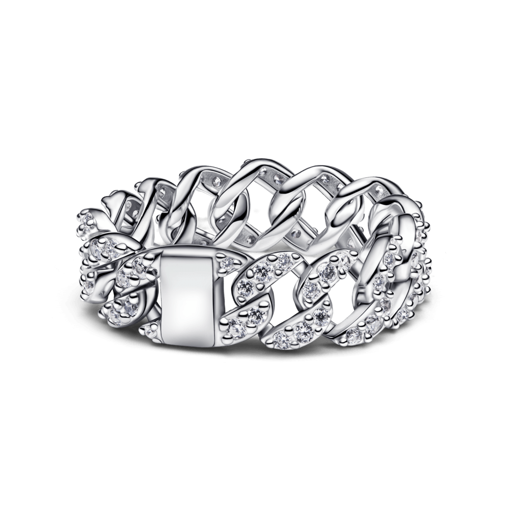 Anillo Cadena Cubana en Pavé - Pandora Mexico
