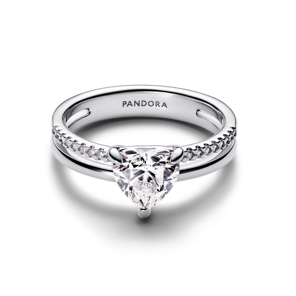 Anillo Corazón Doble Banda Plata |Pandora MX - Pandora Mexico